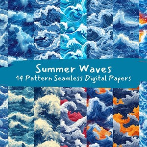 Summer Waves Pattern Seamless Digital Papers - Printable Scrapbook ...