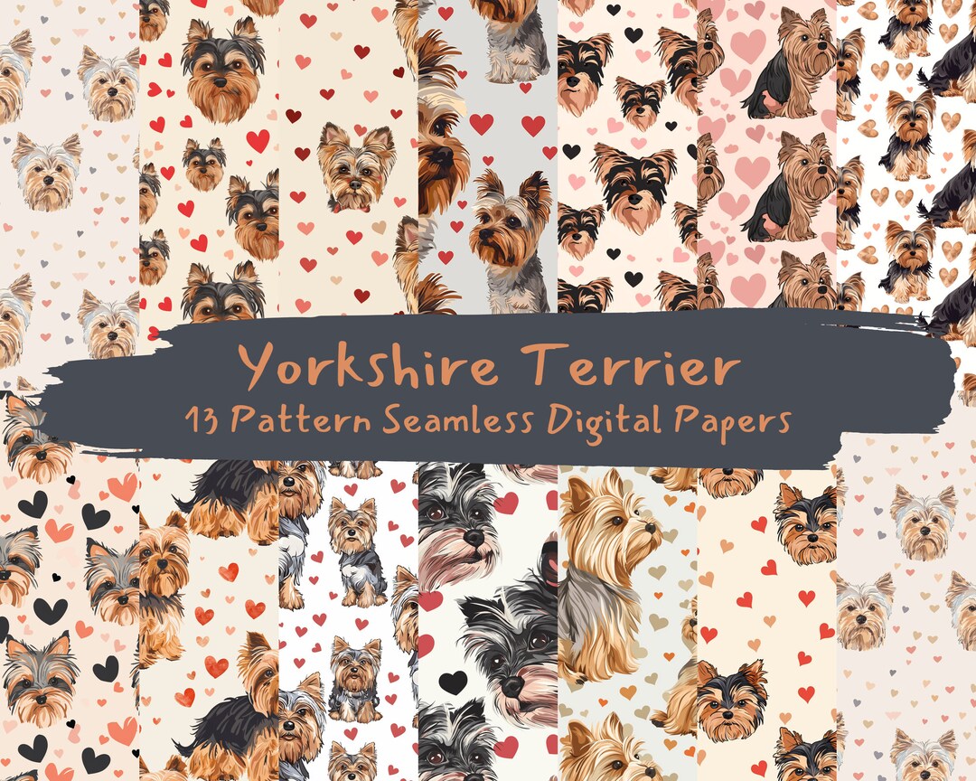 Yorkshire Terrier Pattern Seamless Digital Papers - Printable Scrapbook ...