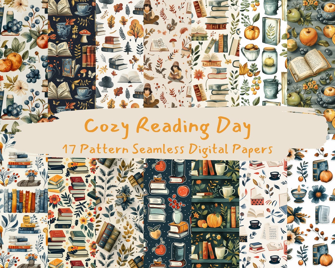 Cozy Reading Day Pattern Seamless Digital Papers - Printable Scrapbook ...