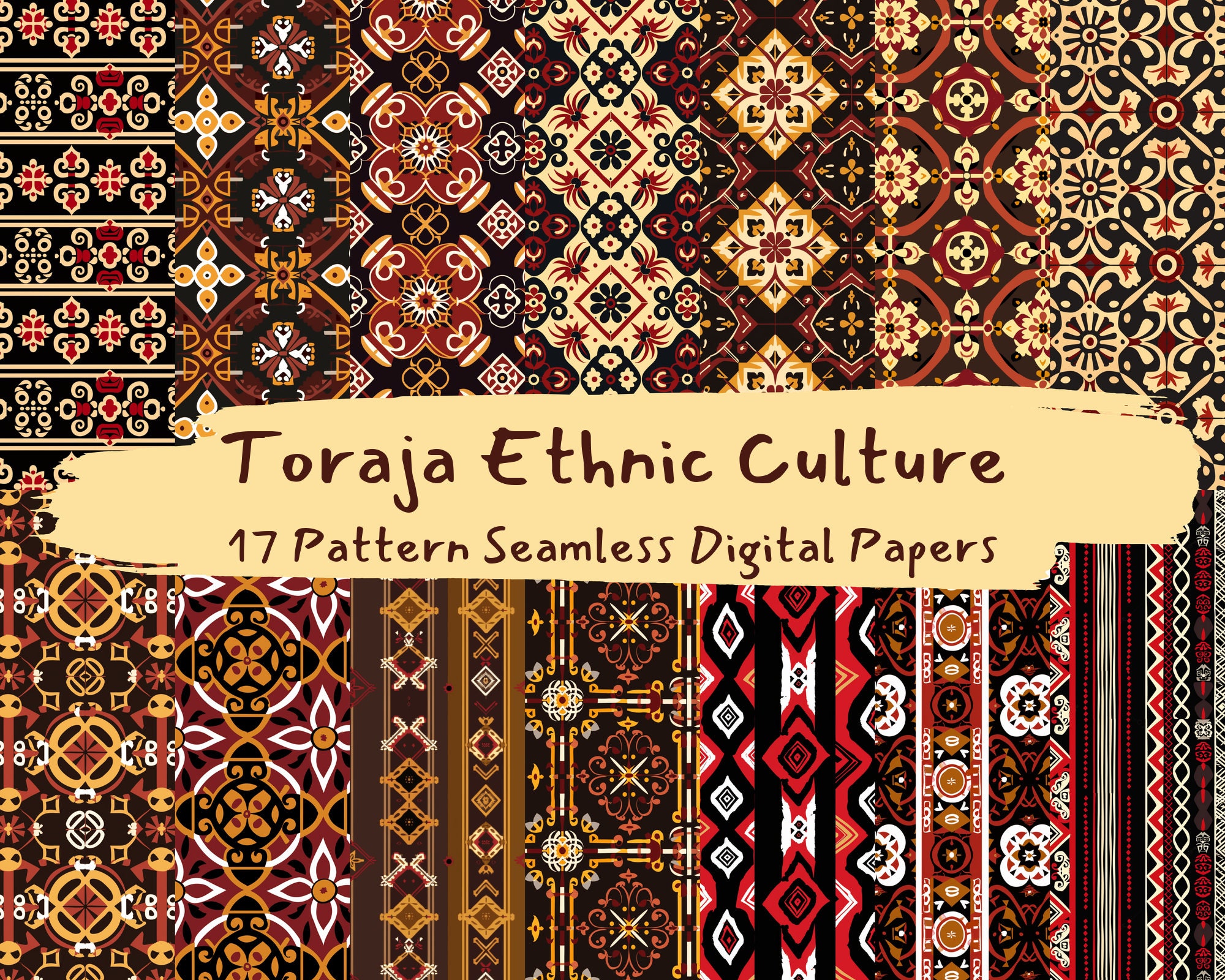 Toraja Ethnic Culture Pattern Seamless Digital Papers Printable ...