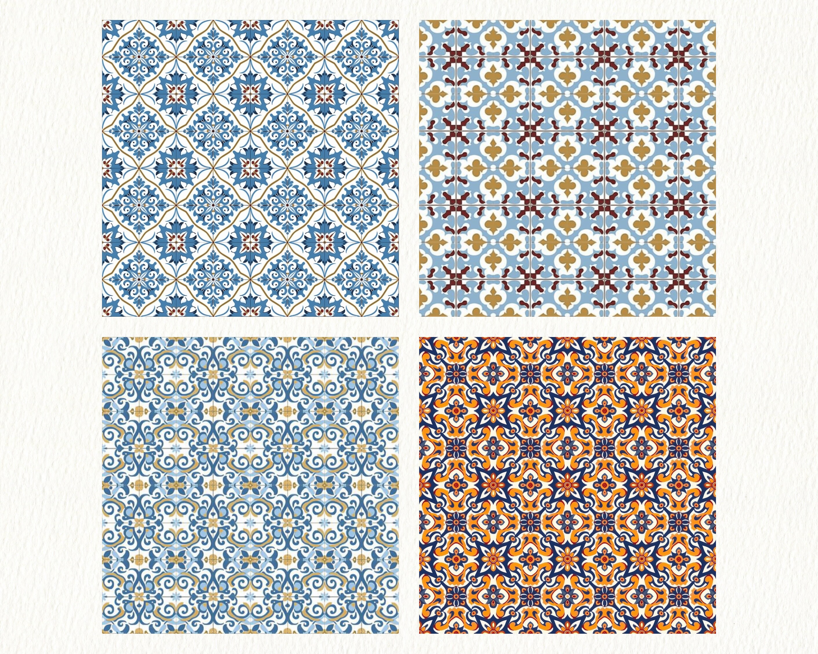 Azulejo Floral Tile Pattern Seamless Digital Papers Printable Scrapbook ...