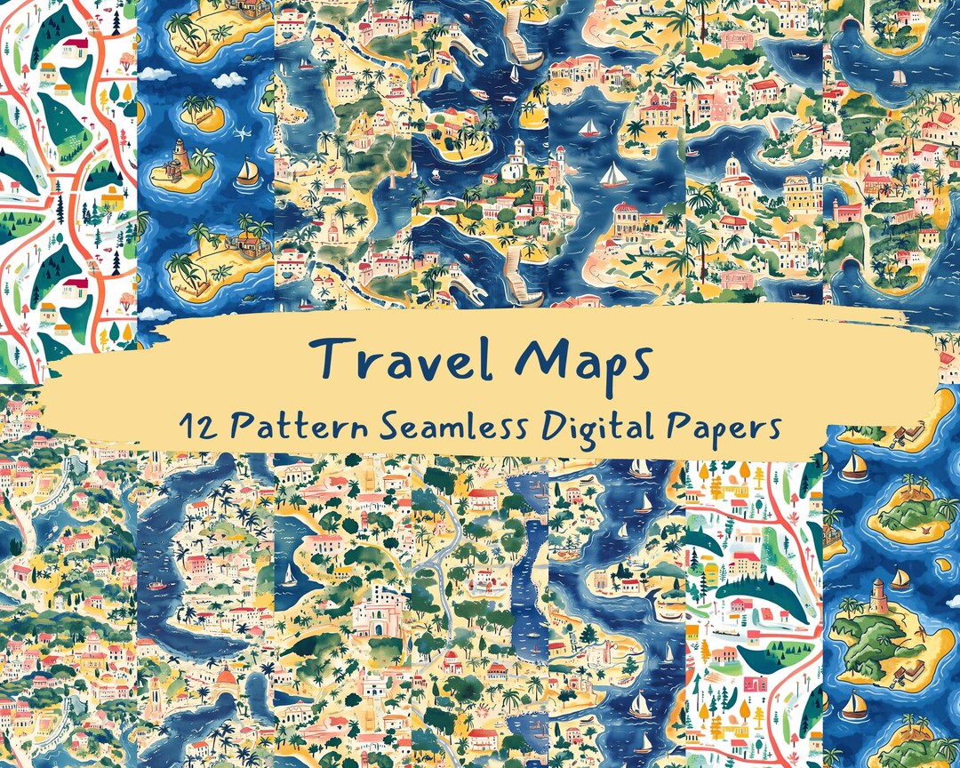 Travel Maps Pattern Seamless Digital Papers - Printable Scrapbook Paper ...