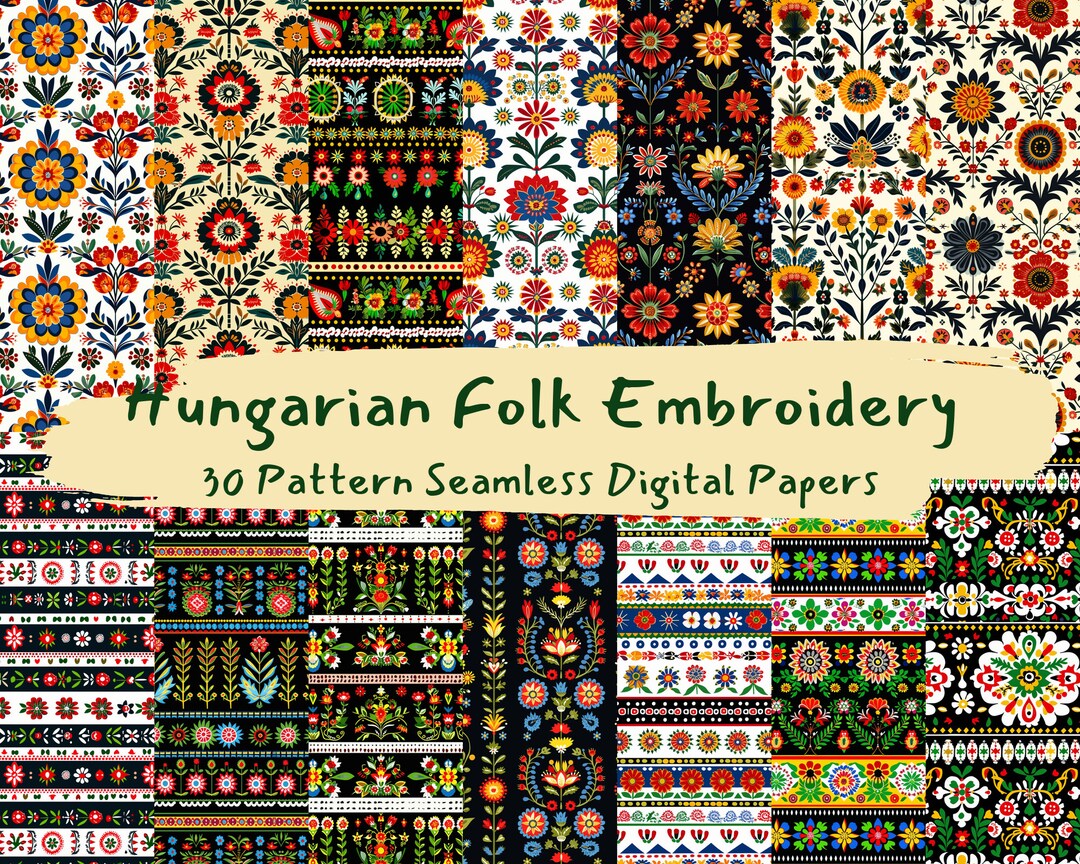 Hungarian Folk Embroidery Pattern Seamless Digital Papers - Printable ...