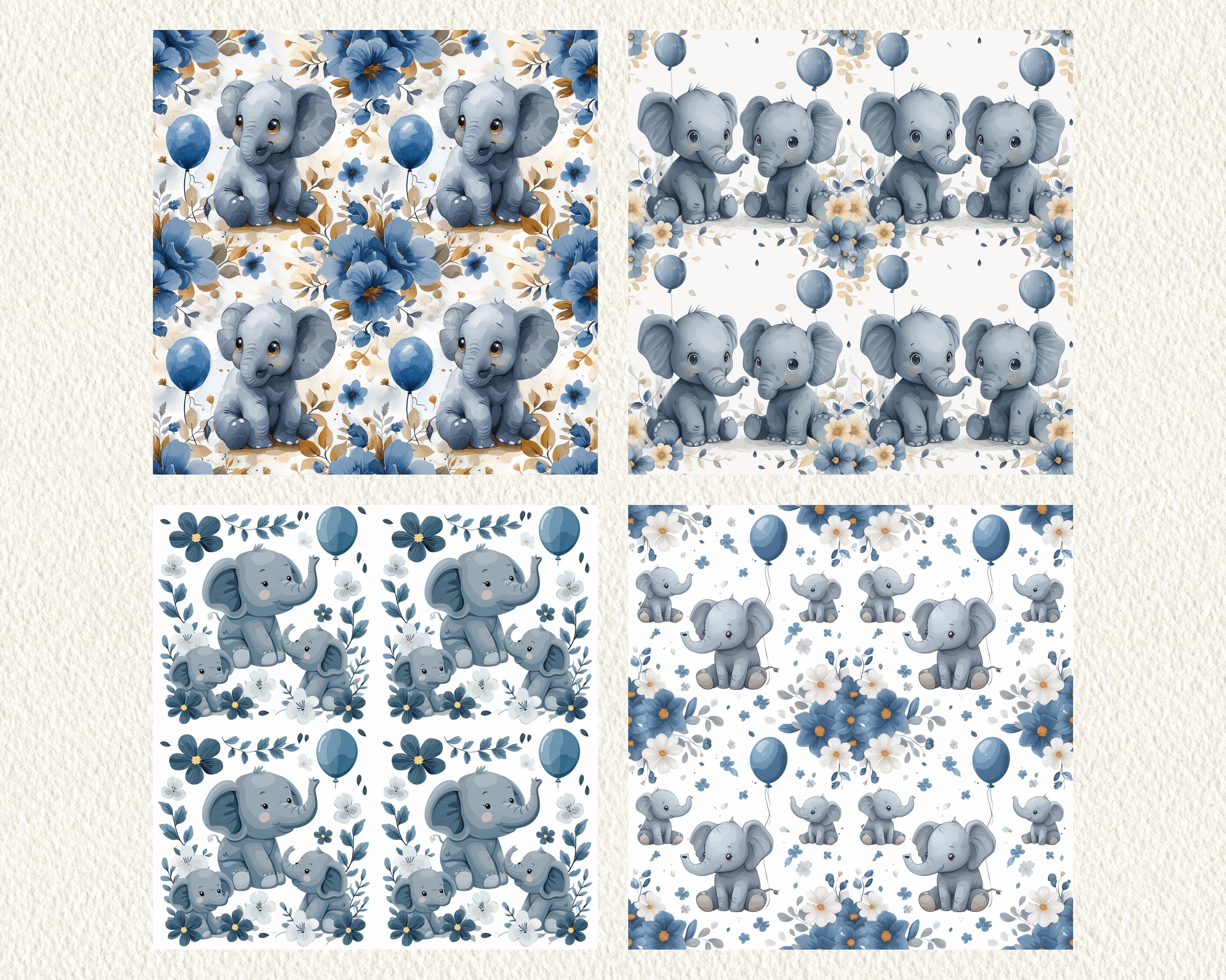 Grey Baby Elephant Pattern Seamless Digital Papers - Etsy