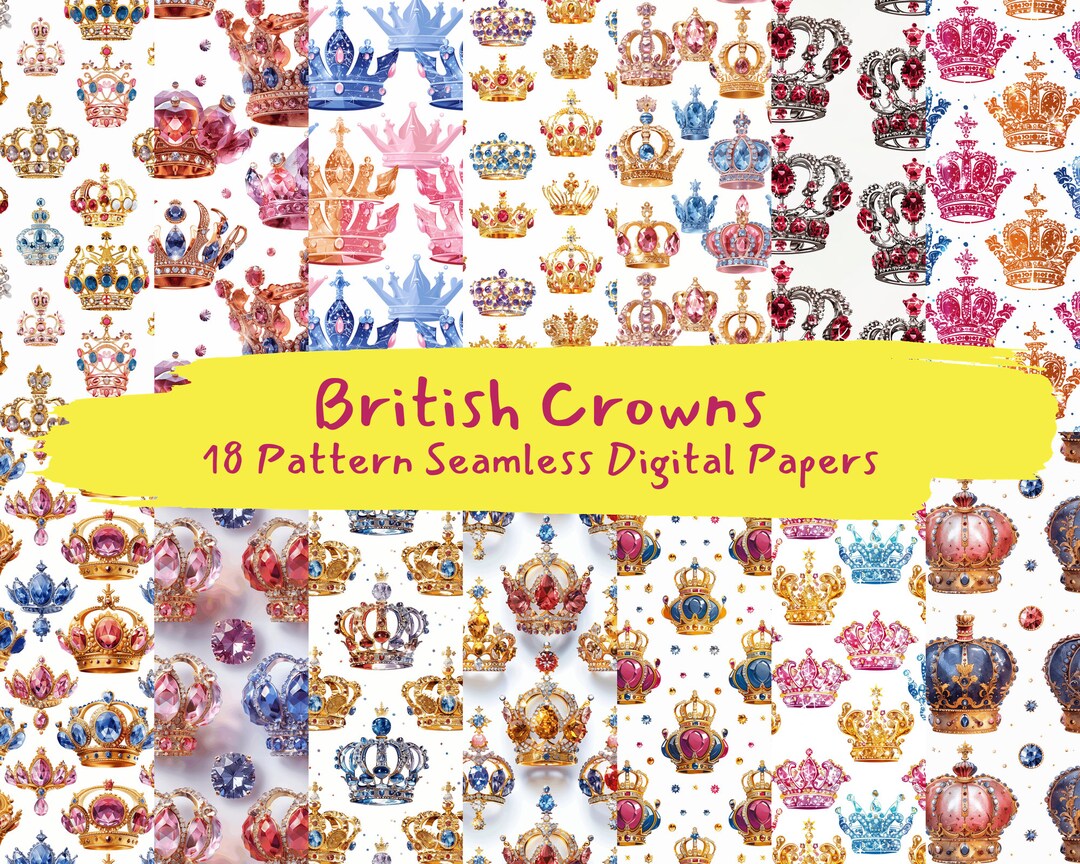British Crowns Pattern Seamless Digital Papers - Printable Scrapbook ...