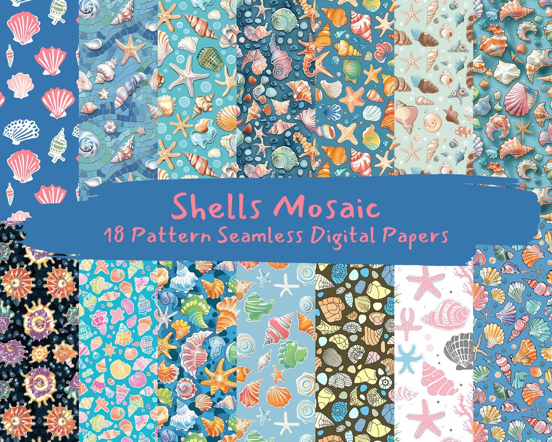 Shells Mosaic Pattern Seamless Digital Papers - Printable Scrapbook ...