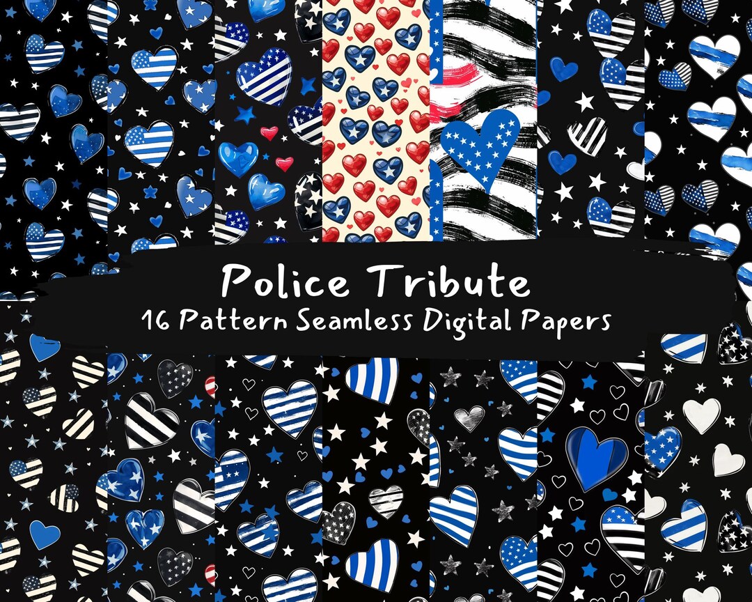 Police Tribute Pattern Seamless Digital Papers - Printable Scrapbook ...