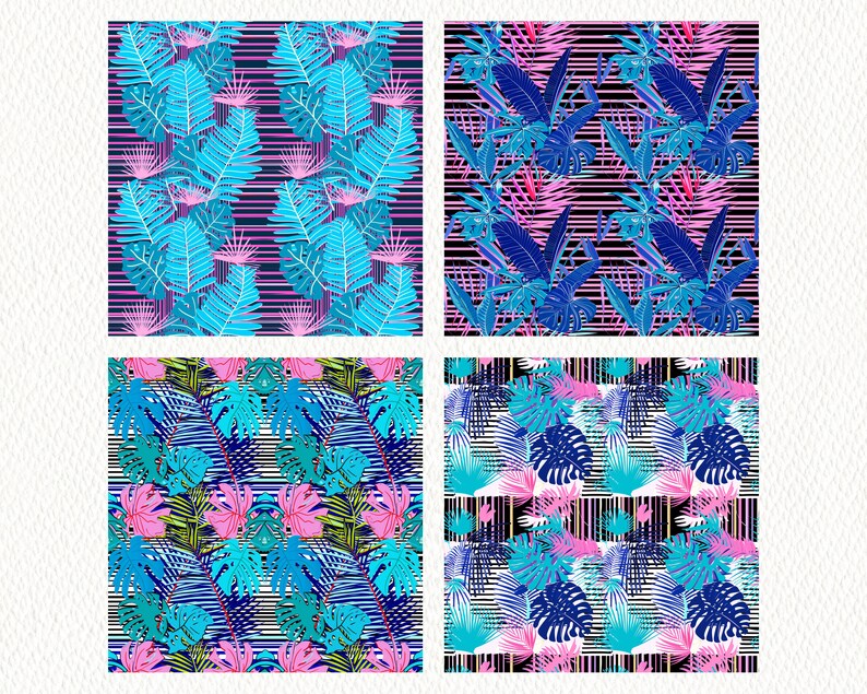 Tropical 1980s With Stripes Pattern Seamless Digital Papers Printable ...