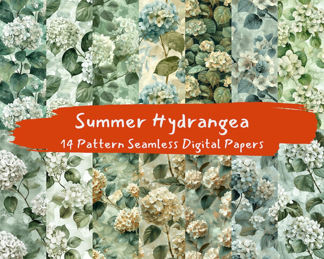 Summer Hydrangea Pattern Seamless Digital Papers - Printable Scrapbook ...