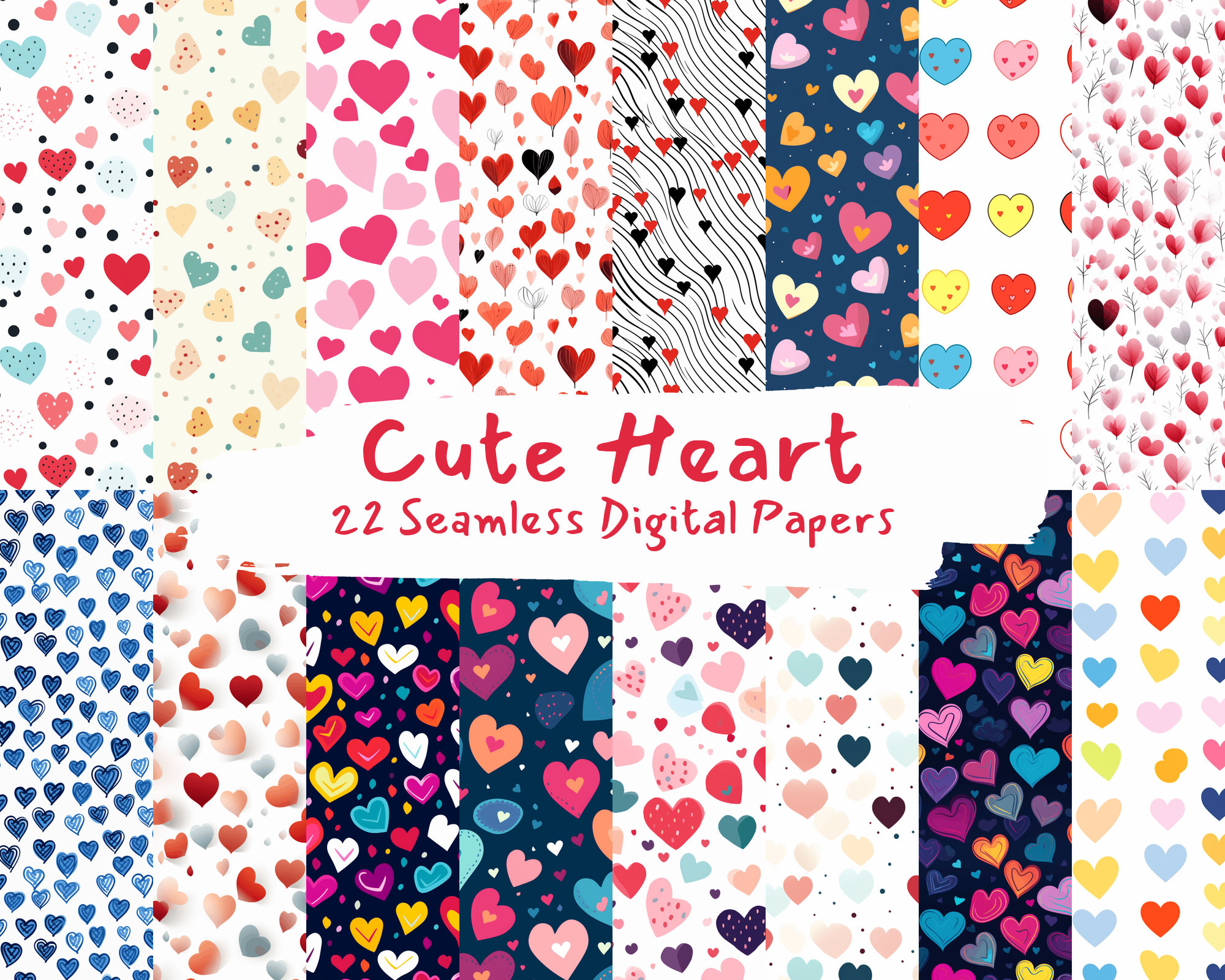 Cute Heart Pattern Scrapbook Papers Seamless Printable - Etsy