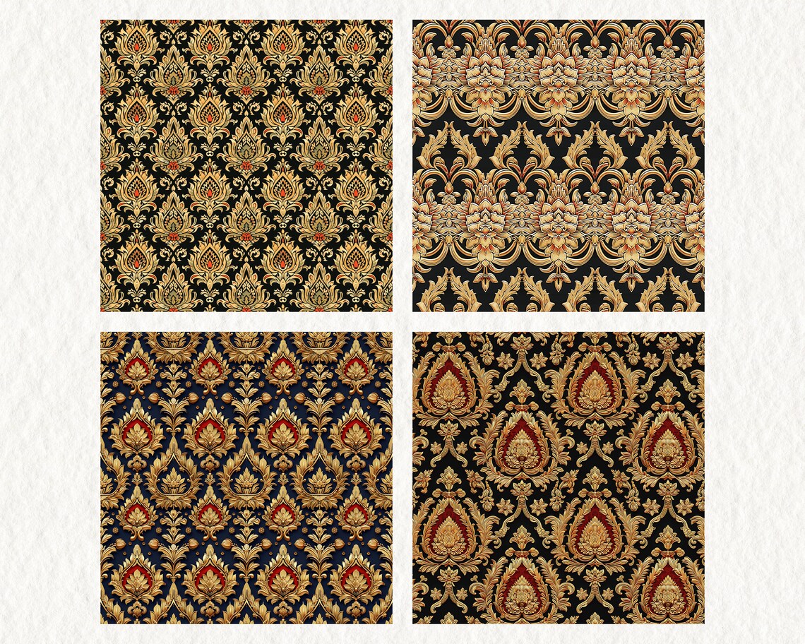 Traditional Thai Pattern Seamless Digital Papers - Printable Scrapbook ...