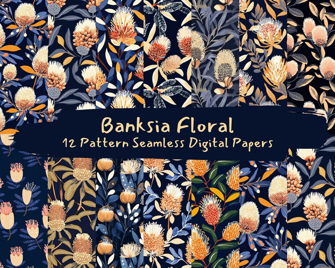 Banksia Floral Pattern Seamless Digital Papers - Printable Scrapbook ...