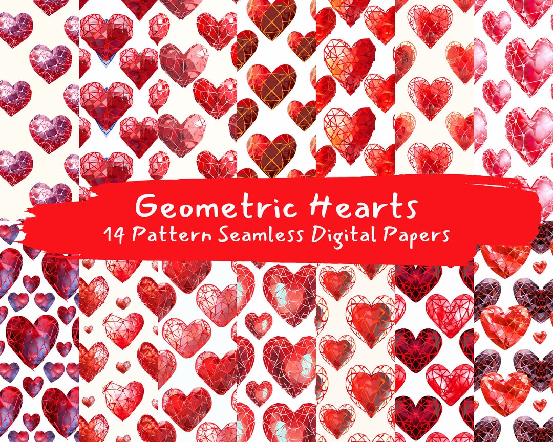 Geometric Hearts Pattern Seamless Digital Papers - Printable Scrapbook ...