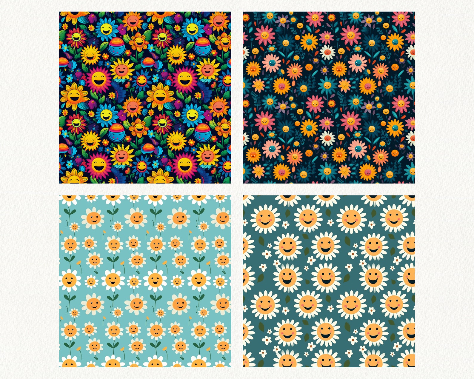 Retro Happy Face Pattern Seamless Digital Papers Tile Patterns ...