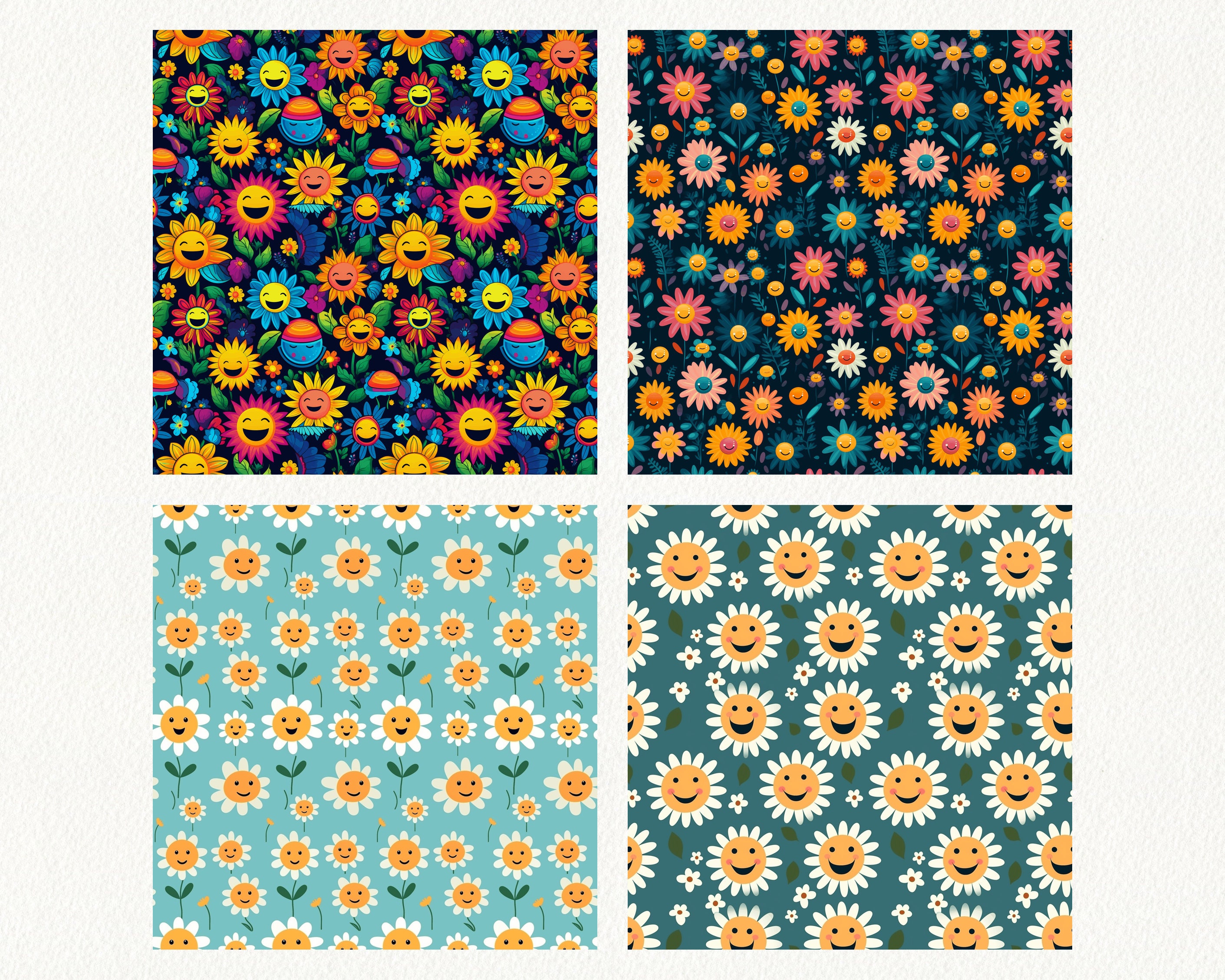 Retro Happy Face Pattern Seamless Digital Papers - Tile Patterns ...