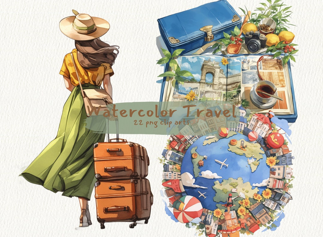 Watercolor Travel Printable Clipart, Png Format, Transparent Background ...