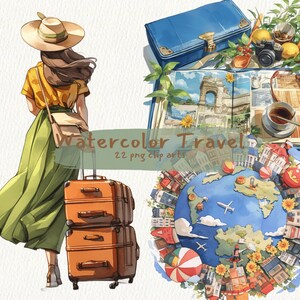 Watercolor Travel Printable Clipart, Png Format, Transparent Background ...