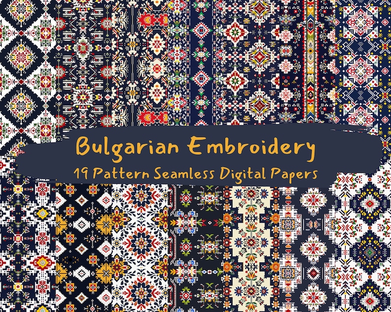 Bulgarian Embroidery Pattern Seamless Digital Papers - Printable ...