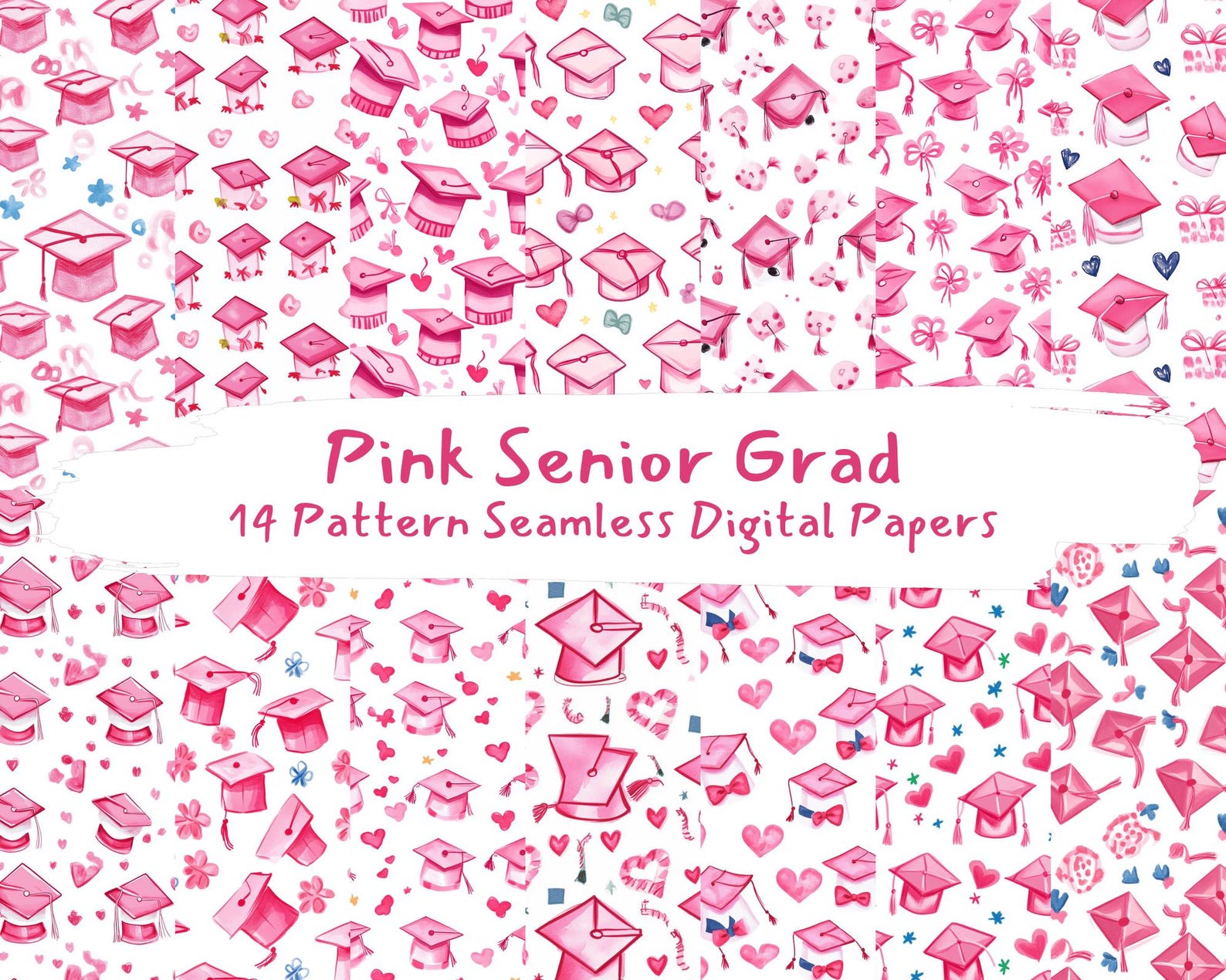 Pink Senior Grad Pattern Seamless Digital Papers - Printable Scrapbook ...