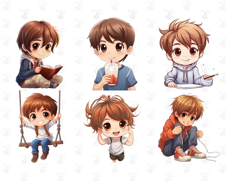 Boy Cartoon Digital Printable Clipart Bundle in PNG Format Transparent ...