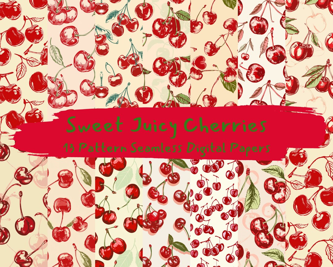Sweet Juicy Cherries Pattern Seamless Digital Papers - Printable ...