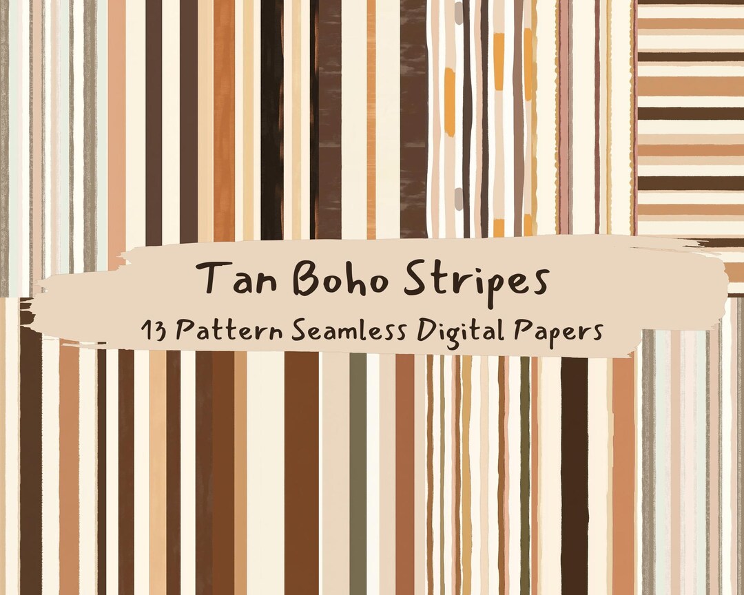 Tan Boho Stripes Pattern Seamless Digital Papers - Printable Scrapbook ...