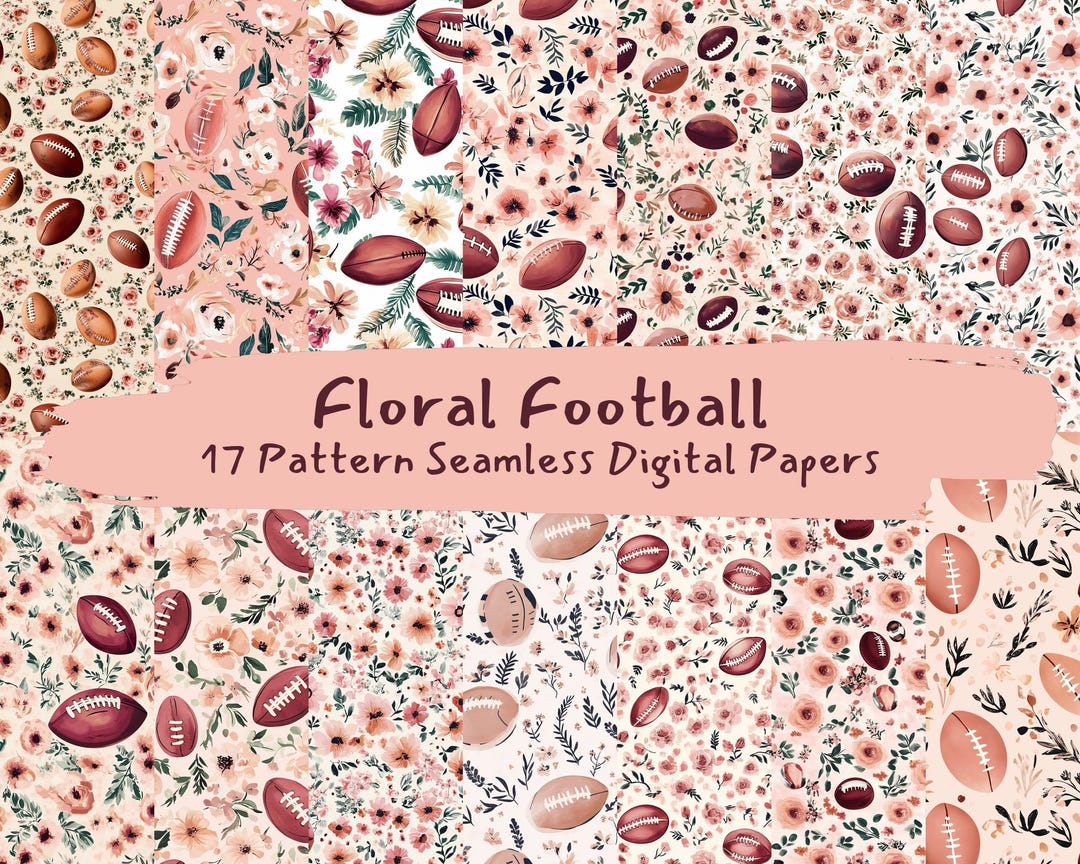 Floral Football Pattern Seamless Digital Papers - Printable Scrapbook ...