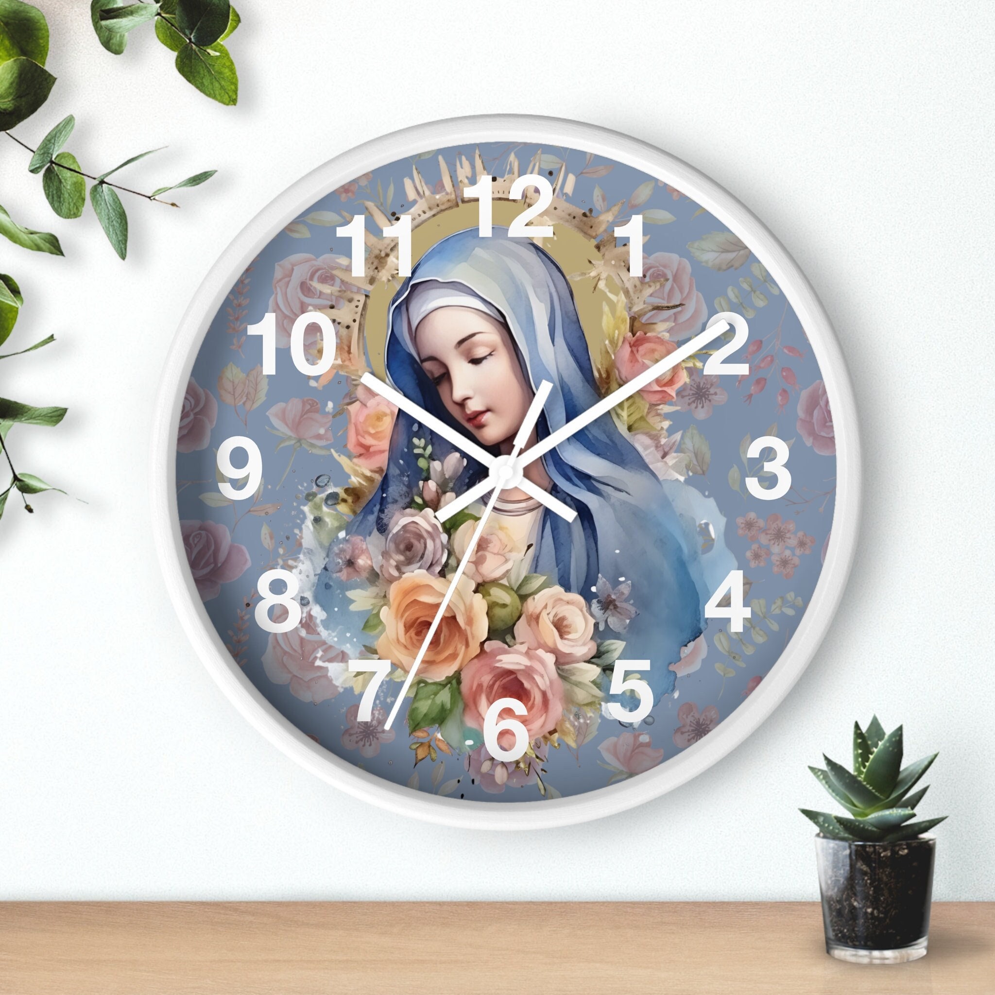 Blessed Virgin Mary Wall Clock Catholic Decor Blessed Mother Gift ...