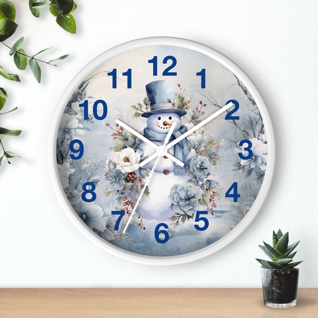 Shabby Chic Snowman Clock Winter Wall Clock Snowman Lovers Snowman ...