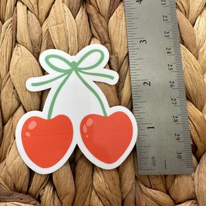 Cherry Heart Bow Coquette Sticker Vinyl Waterproof Decal for Laptop ...