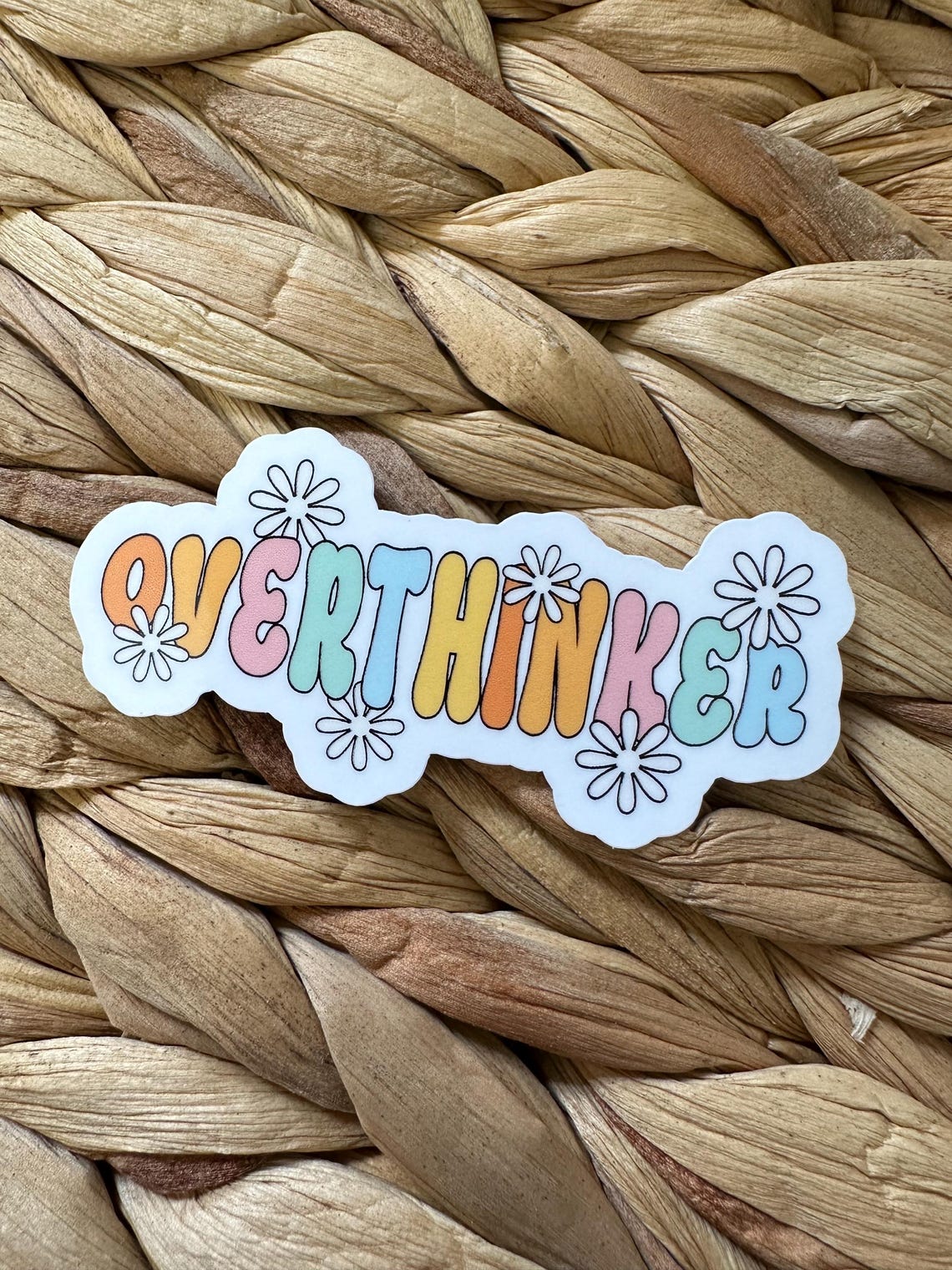 Overthinker Floral Sticker Vinyl Decal Kindle Tablet Laptop Phone ...