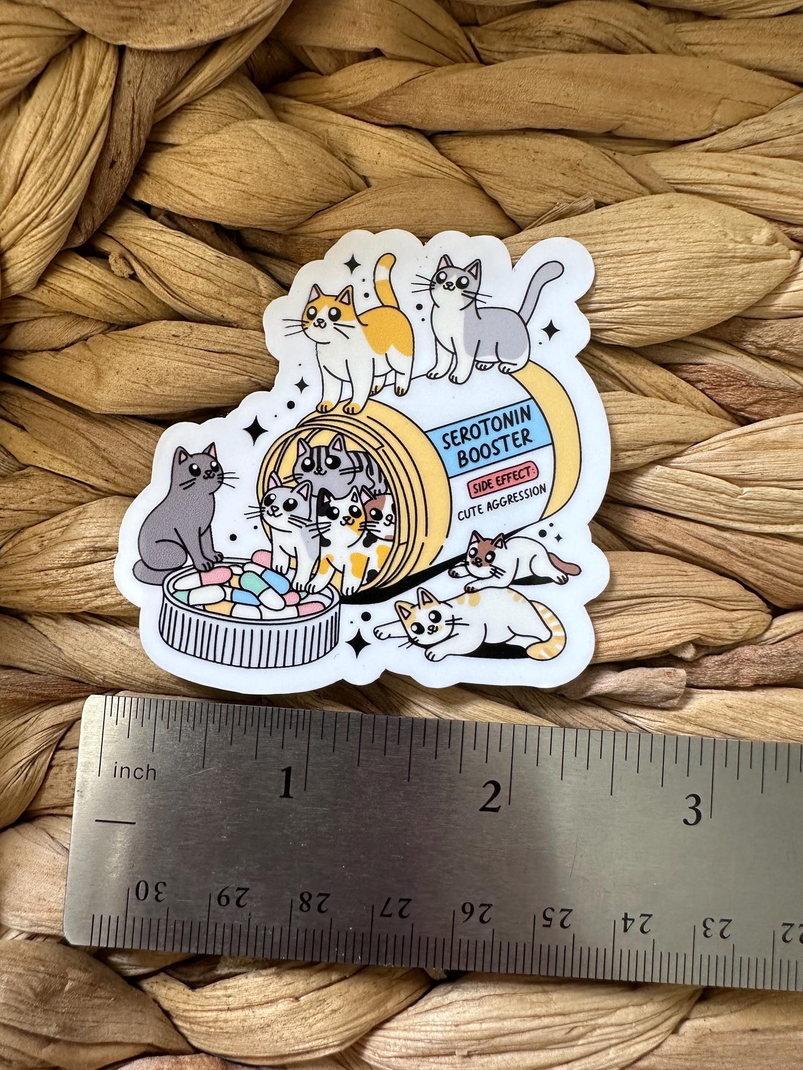 Cat Serotonin Booster Pill Sticker Anxiety Mental Health Vinyl Decal ...