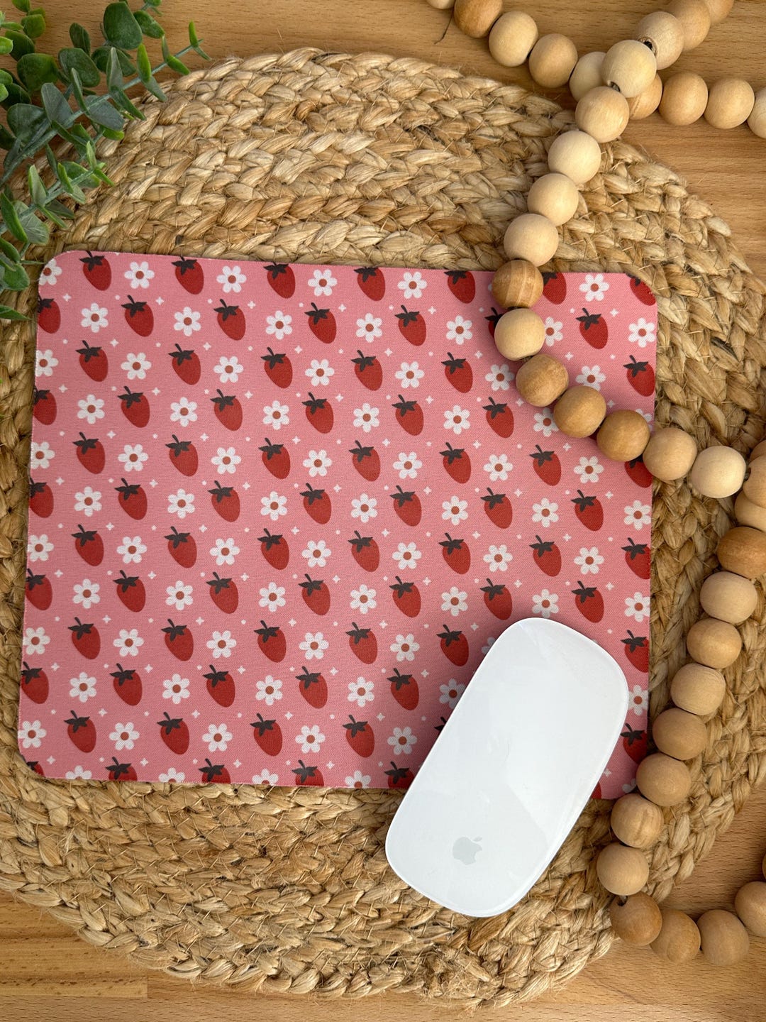 Pink Strawberry Doodle Mousepad Desk Office Accessories Aesthetic ...