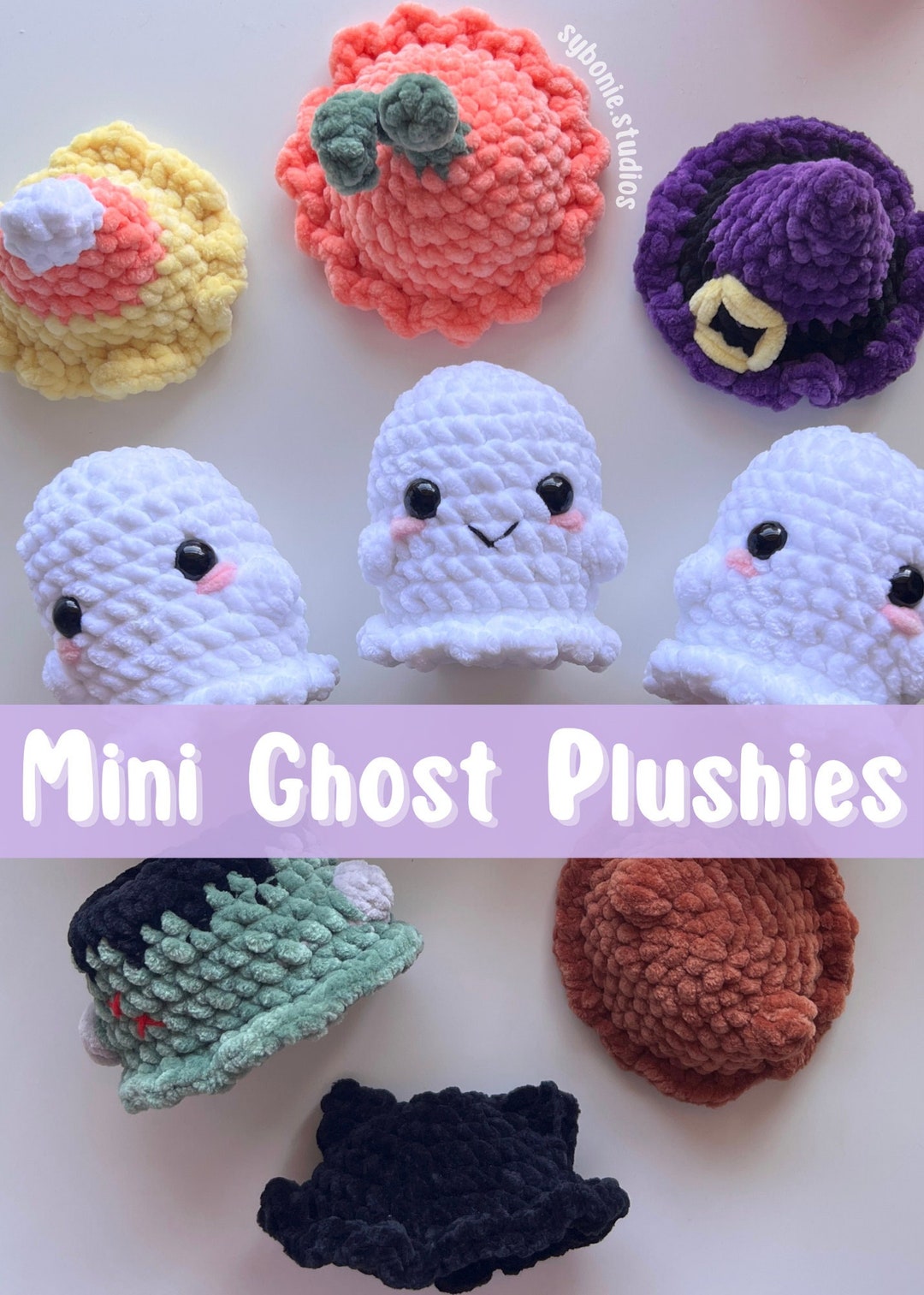 Mini Ghosts With Removable Hats Crochet Plushie Halloween Spooky Season ...