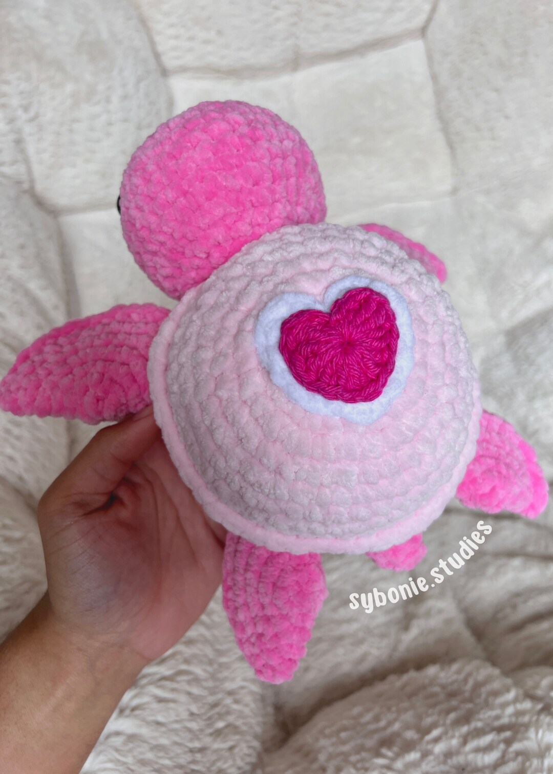 Pink Turtle Plushie W/ Heart Shell | Handmade Gift | Crochet Stuffed ...