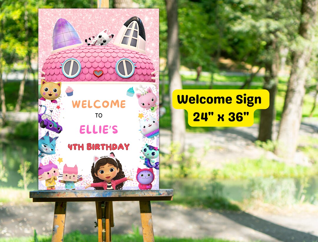 Editable Gabby's Dollhouse Birthday Welcome Sign Template, Printable ...