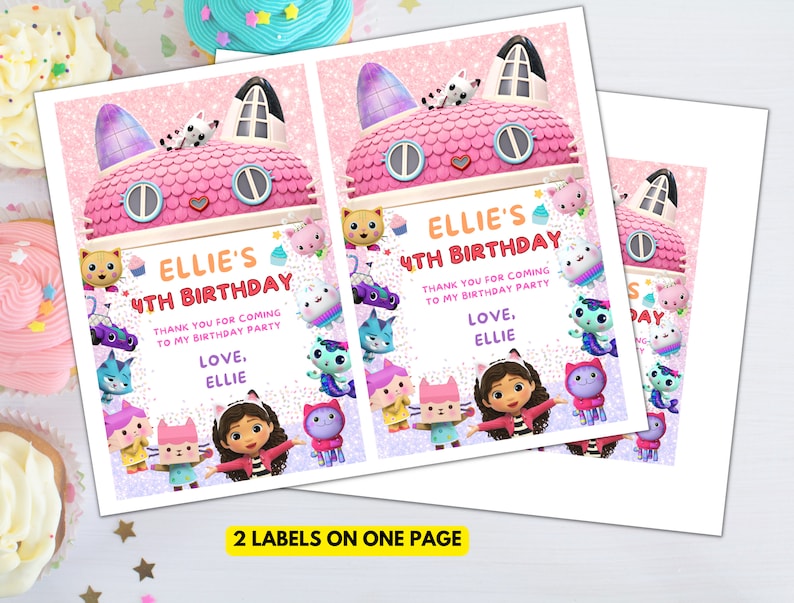 Editable Gabby's Dollhouse Birthday Invitation Gift Bag Label, Digital ...