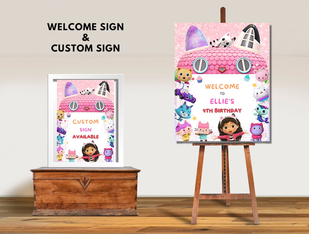 Editable Gabby's Dollhouse Birthday Welcome Sign Template, Printable ...