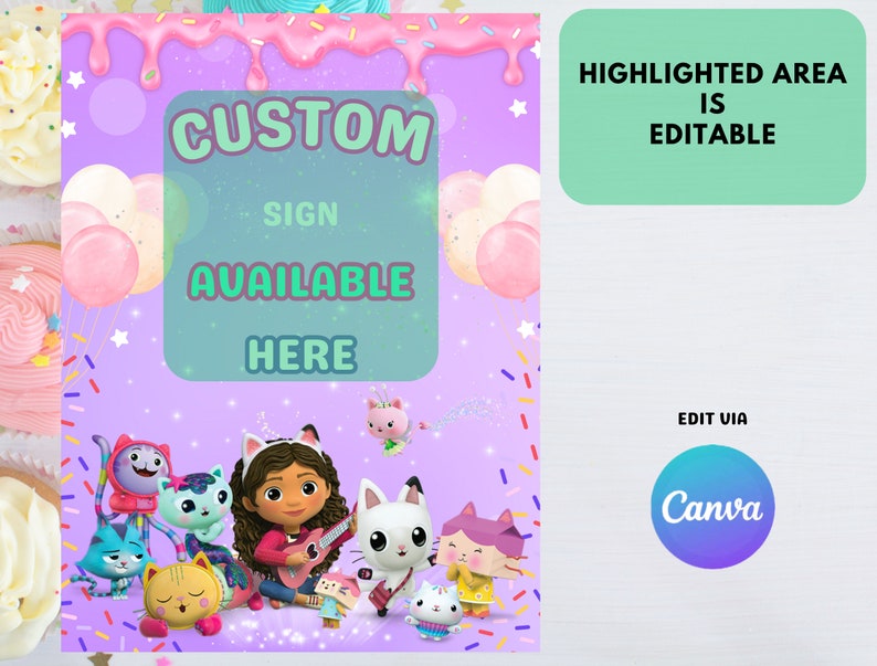 Editable Gabby's Dollhouse Birthday Welcome Sign Template, Printable ...