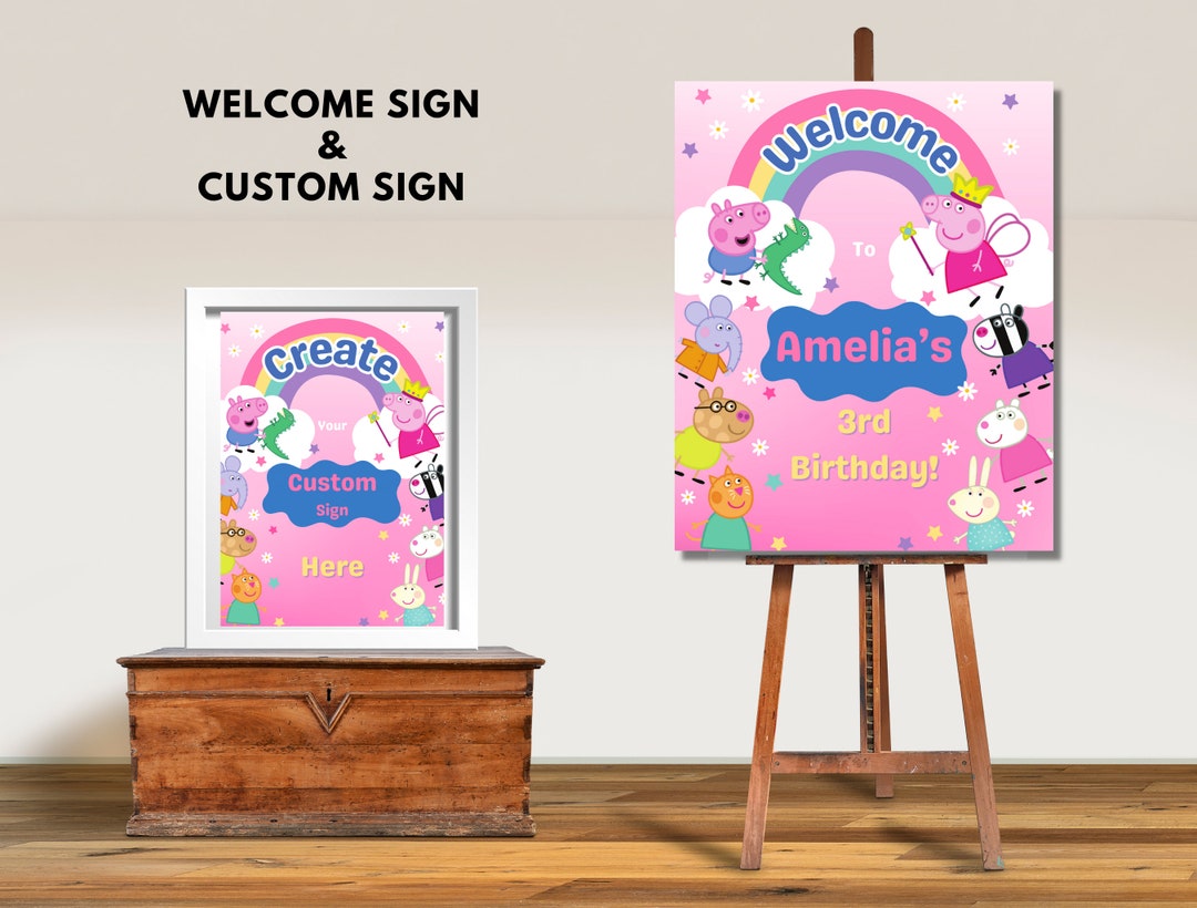 Editable Peppa Pig Birthday Welcome Sign Template, Printable Girl ...