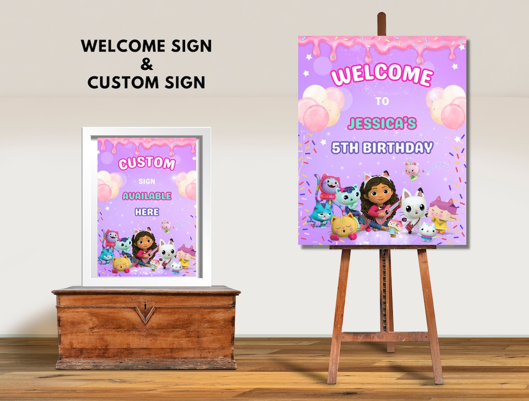 Editable Gabby's Dollhouse Birthday Welcome Sign Template, Printable ...