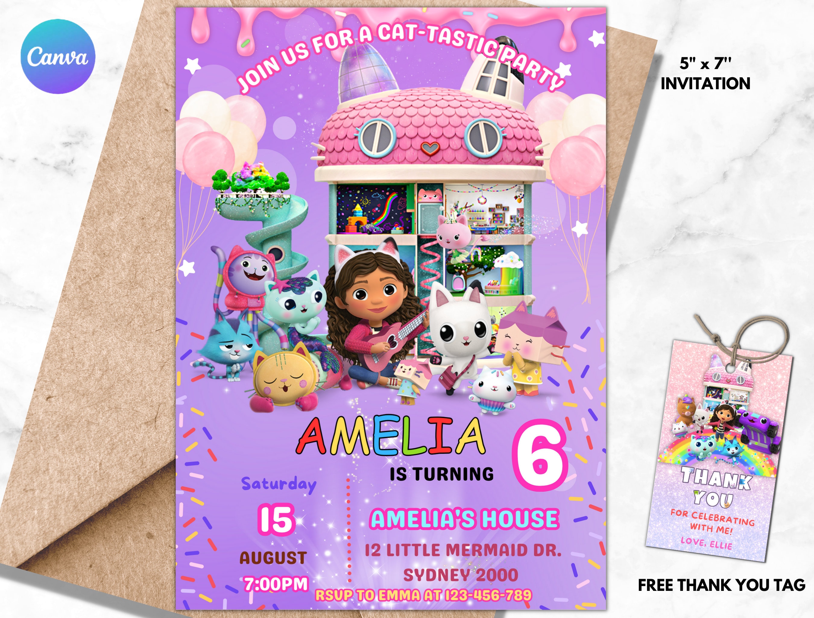 Editable Gabby's Dollhouse Birthday Invitation Template, Digital Gabbys ...