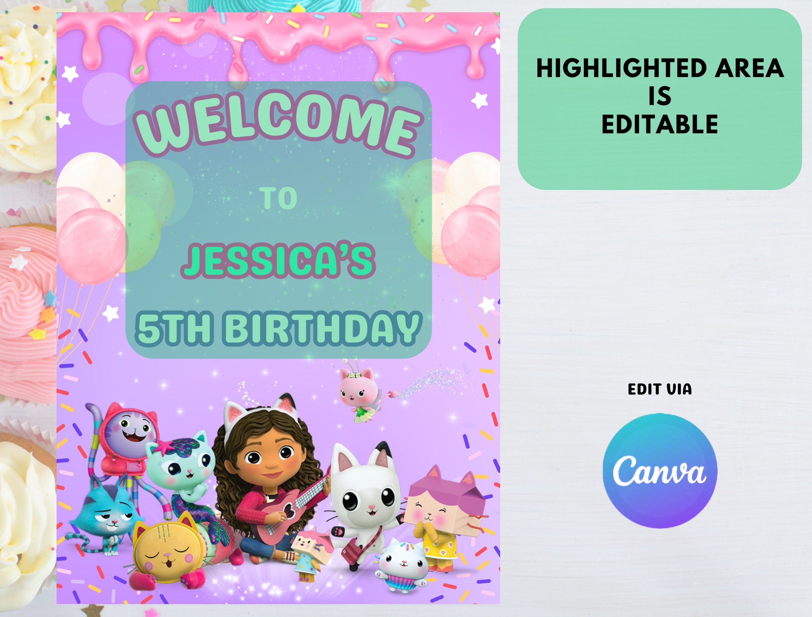 Editable Gabby's Dollhouse Birthday Welcome Sign Template, Printable ...