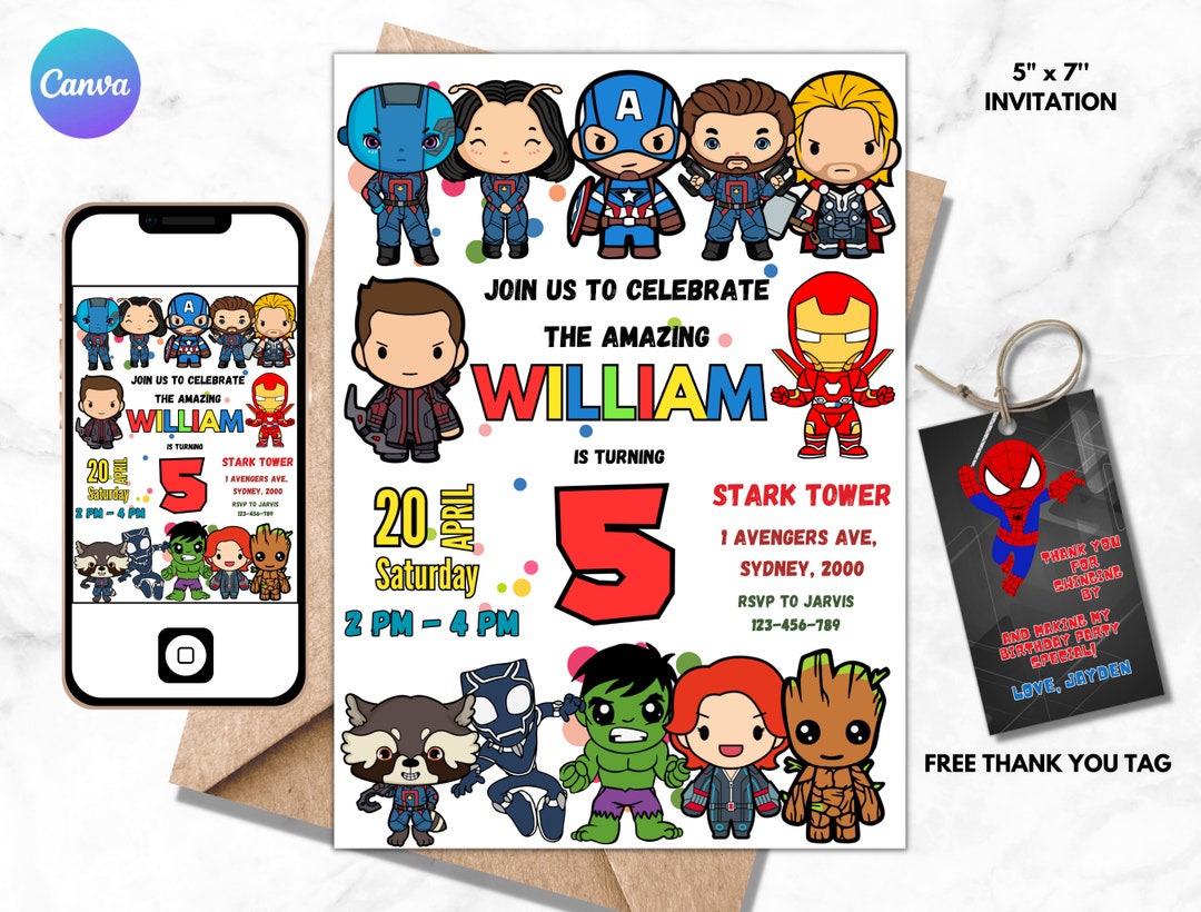 Editable Superheroes Birthday Invitation Template, Digital Download Boy ...