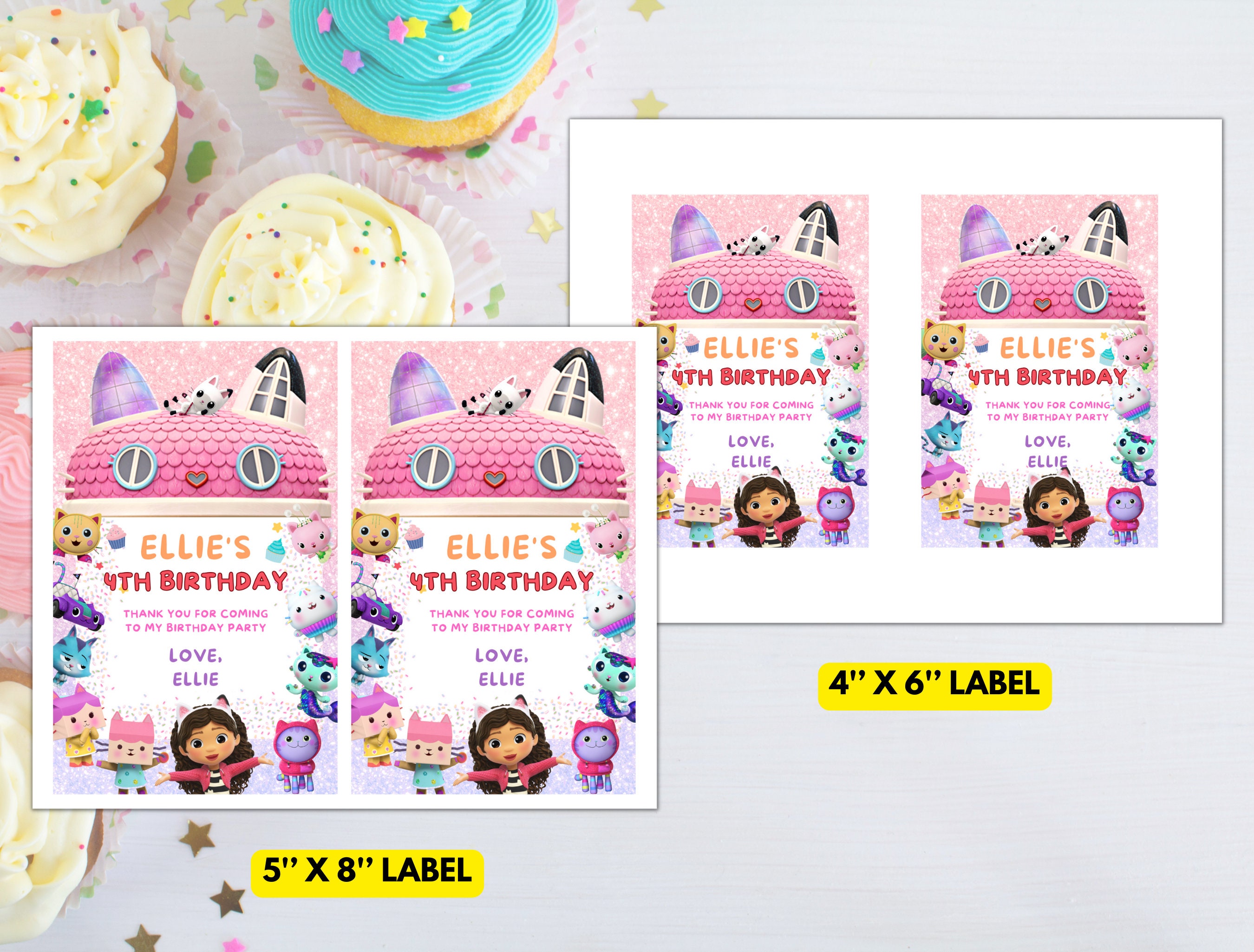 Editable Gabby's Dollhouse Birthday Invitation Gift Bag Label, Digital ...
