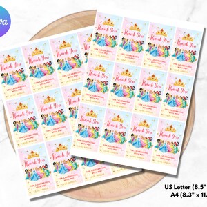 Editable Princess Birthday Thank You Tag Template, Printable Princess ...