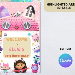 Editable Gabby's Dollhouse Birthday Welcome Sign Template, Printable ...