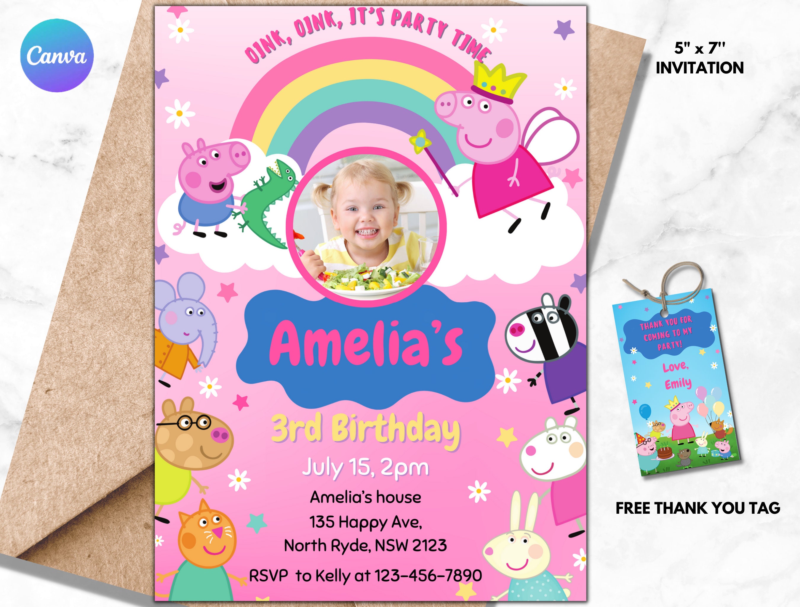 Plantilla editable de invitación de cumpleaños con tema de Peppa Pig ...