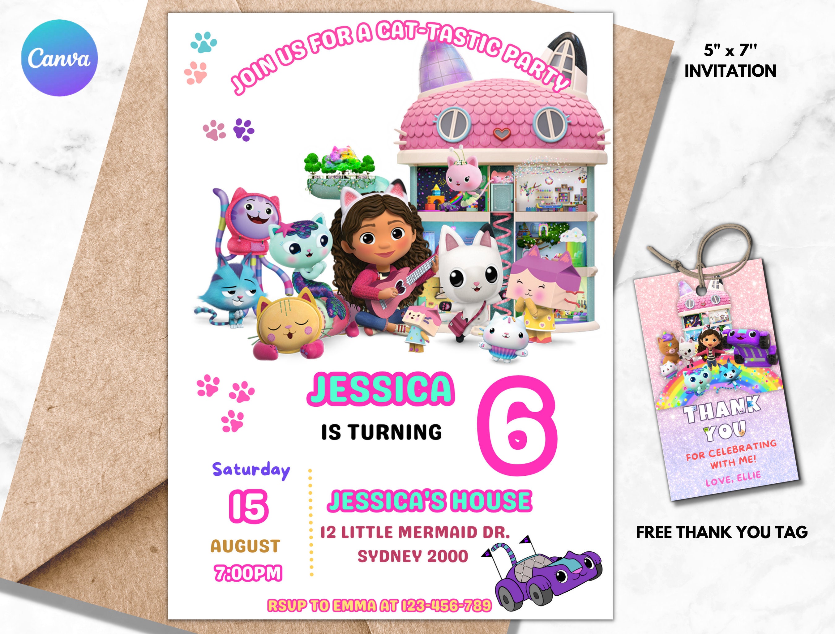 Editable Gabby's Dollhouse Birthday Invitation Template, Digital Gabbys ...