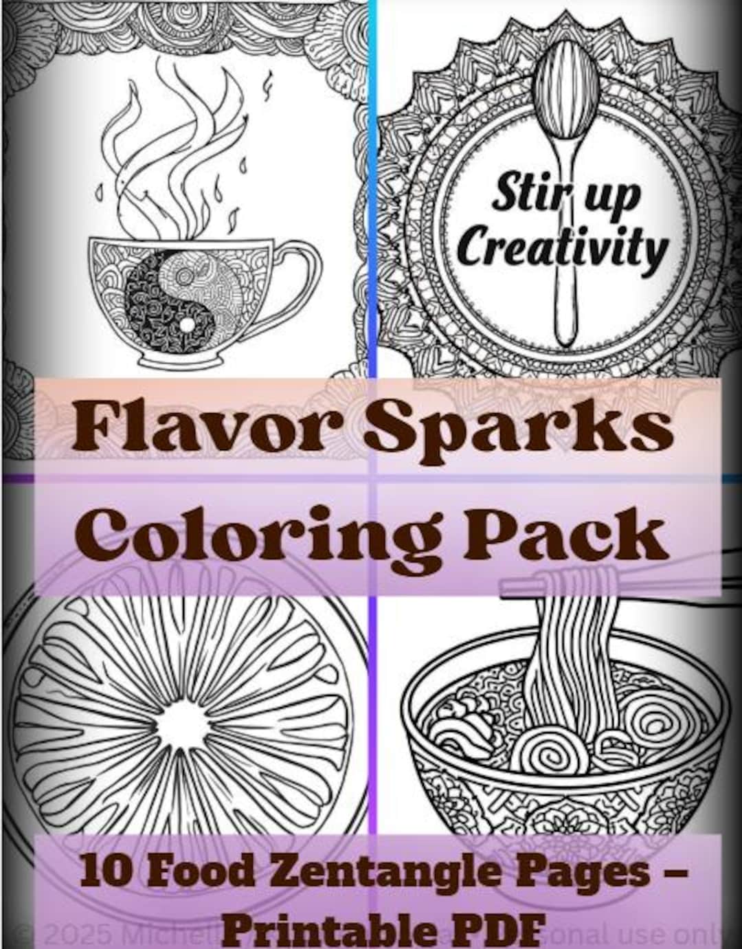Flavor Sparks Coloring Pack – 10 Food Zentangle Pages - Etsy
